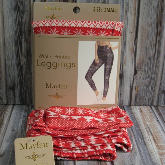 MAYFAIR | Pants & Jumpsuits | Mayfair Red White Winter Print Leggings ...
